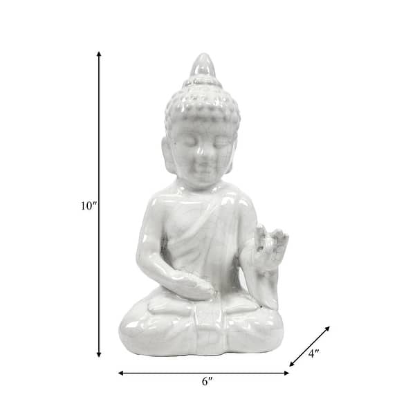 10" Ceramic Buddha Statue White Seated Buddha Sculpture for Indoor or ...