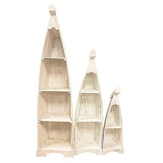 Fin 3 Piece Wood Rack Shelves, Boat, Nautical, Distressed Antique White ...