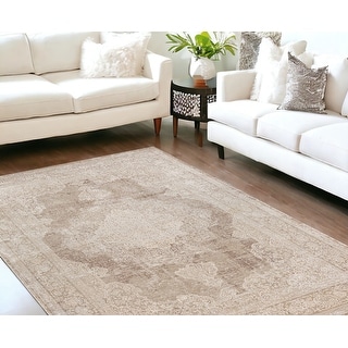 12feet x 15feet Beige and Ivory Medallion Area Rug - 12' x 15' - Bed ...