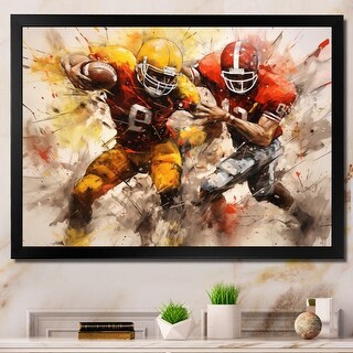 Designart "Yellow Football Abstract Blitz I" Sports Framed Canvas Art ...