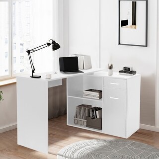 Workstation 180 Degrees Rotating Corner Computer Desk L Shaped Table ...
