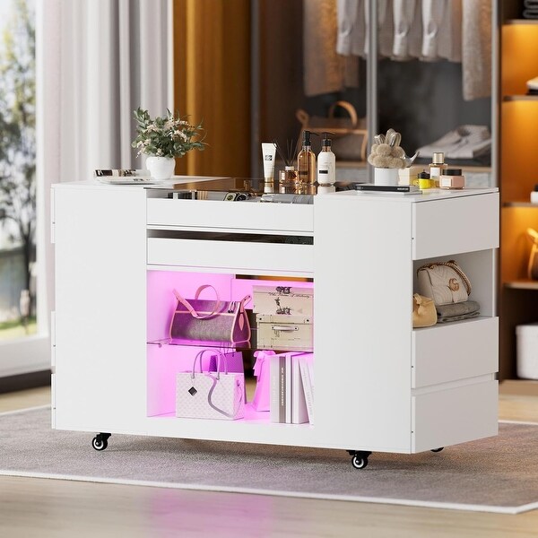 Armoire Bedroom Island Closet Island with Drawers Glass Tabletop Display Shelf LED Light Moving Freely Jewelry Storage On Sale Bed Bath Beyond 42335351