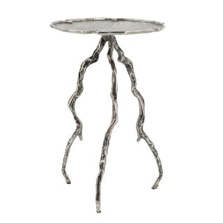 24 Inch Accent Table, Aluminum Metal Branch Tripod Legs, Antique Silver ...