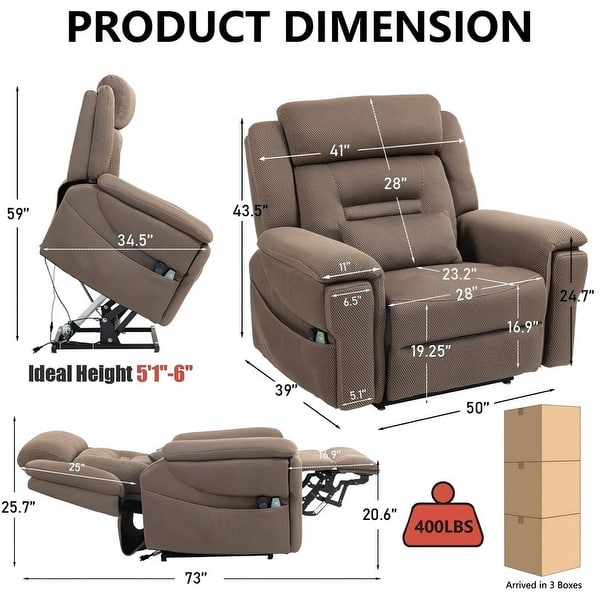 50-In Oversized Dual Motors Power Lift Recliner,Extra Wide Seat Lift ...