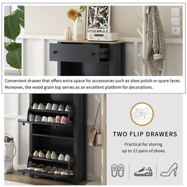 Shoe cabinet with top drawer store