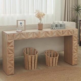 Carved 3D Patterns Console Table, Geometric Wooden Entryway Table ...
