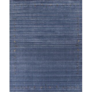 Striped Blue Gabbeh Indian Area Rug Handmade Wool Carpet - 8'0"x 9'8 ...