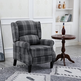 Upholstered Wingback Recliner Chair, Plaid Push Back Recliner Lounge ...