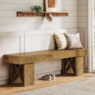 55" Extra Long Entryway Bench, Farmhouse Wooden Entry Shoe Bench Seat ...