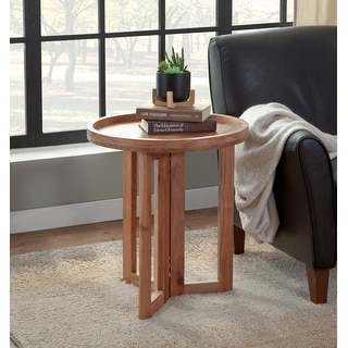Naples Natural Acacia Solid Wood Round Tray Top End Table - Bed Bath ...