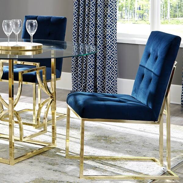 Modern Blue Button Tufted Design with Goldtone Frame Dining Chairs (Set ...