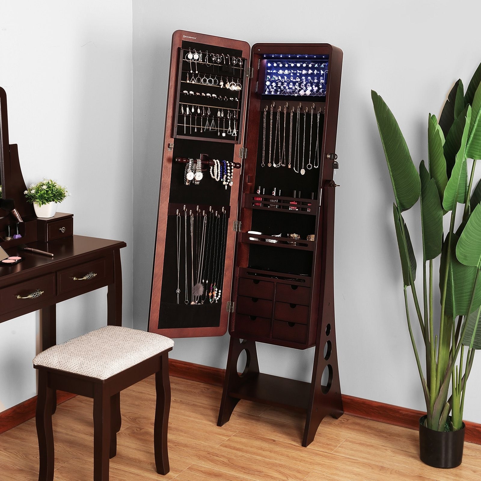 SONGMICS 8 LEDs Jewelry Cabinet Armoire with Beveled Edge SONGMICS 8 LEDs Jewelry Cabinet Armoire with Beveled Edge
