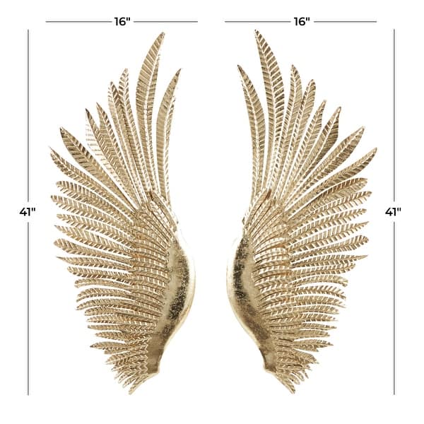 Gold Metal Wing Bird Home Wall Decor with Textured Metallic Finish (Set ...