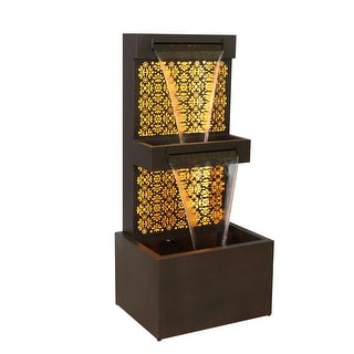 Zinc Metal Double-Deck Hollowing Waterfall Fountain W/LEDs - Bed Bath ...