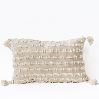 Beige And Ivory Textured With Tassels Rectangular Cushion Cover - Bed ...