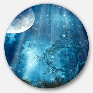 Designart 'Big Moon in Blue Forest' Landscape Art Disc Metal Artwork ...