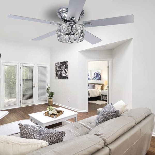 52 Inch Chrome Morden Ceiling Fan with Light and Remote - On Sale - Bed ...