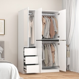 48"W white Wardrobe Closet ，Wardrobe Clothes Storage with drawer and ...