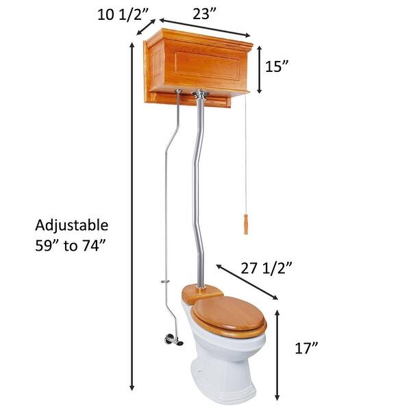 Mahogany High Tank Pull Chain Toilet Flat Tank White Round Bowl and 70 ...