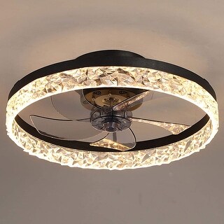 Round Flush Mount Ceiling Fan with Lights, Modern Dimmable LED Low ...