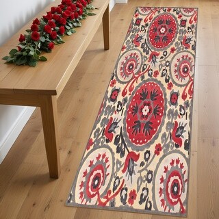HomeRoots 8' Tan Red and Taupe Paisley Power Loom Runner Rug - 96' X ...
