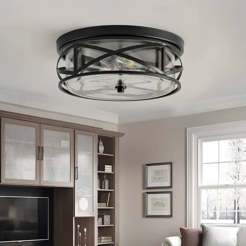 Farmhouse 2-Light Metal Frame Flush Mount Close to Ceiling Light with ...