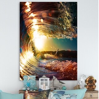 Designart "Colored Ocean Waves Falling Down III" Modern Seashore Canvas ...