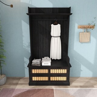 Hall Tree with 5 Metal Hooks and 2 Large Rattan Drawers - Bed Bath ...