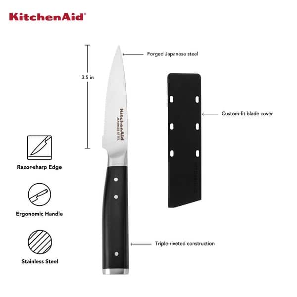 KitchenAid Gourmet Forged Serrated Paring Knife, 3.5-Inch, Black - Bed ...