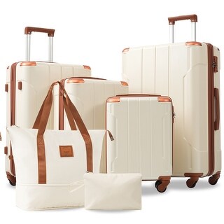 Multifunctional 6 Piece Hardshell Luggage Sets with Bags, White - Bed ...
