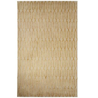 5' x 8' Tan Brown and Antique Gold Trellis Chain and Tile Hand Tufted ...