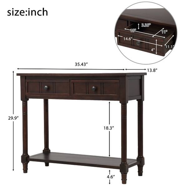 Traditional Design Console Table with Two Drawers and Bottom Shelf ...