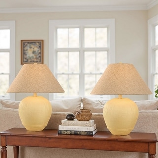 21.6" Modern Ceramic Table Lamp With Linen Shade for Living Room ...