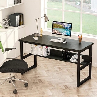 43" Computer Home Office Table Desks with Shelves Black - Bed Bath ...