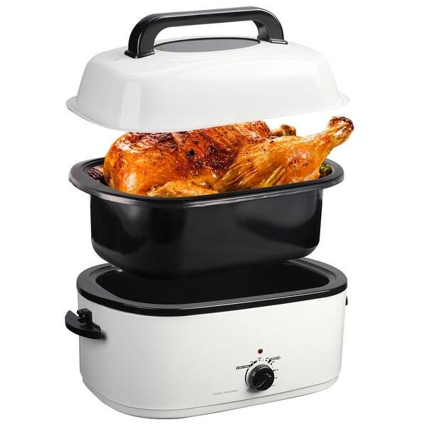 20-Quart White Stainless Steel Electric Turkey Roaster with See-through ...