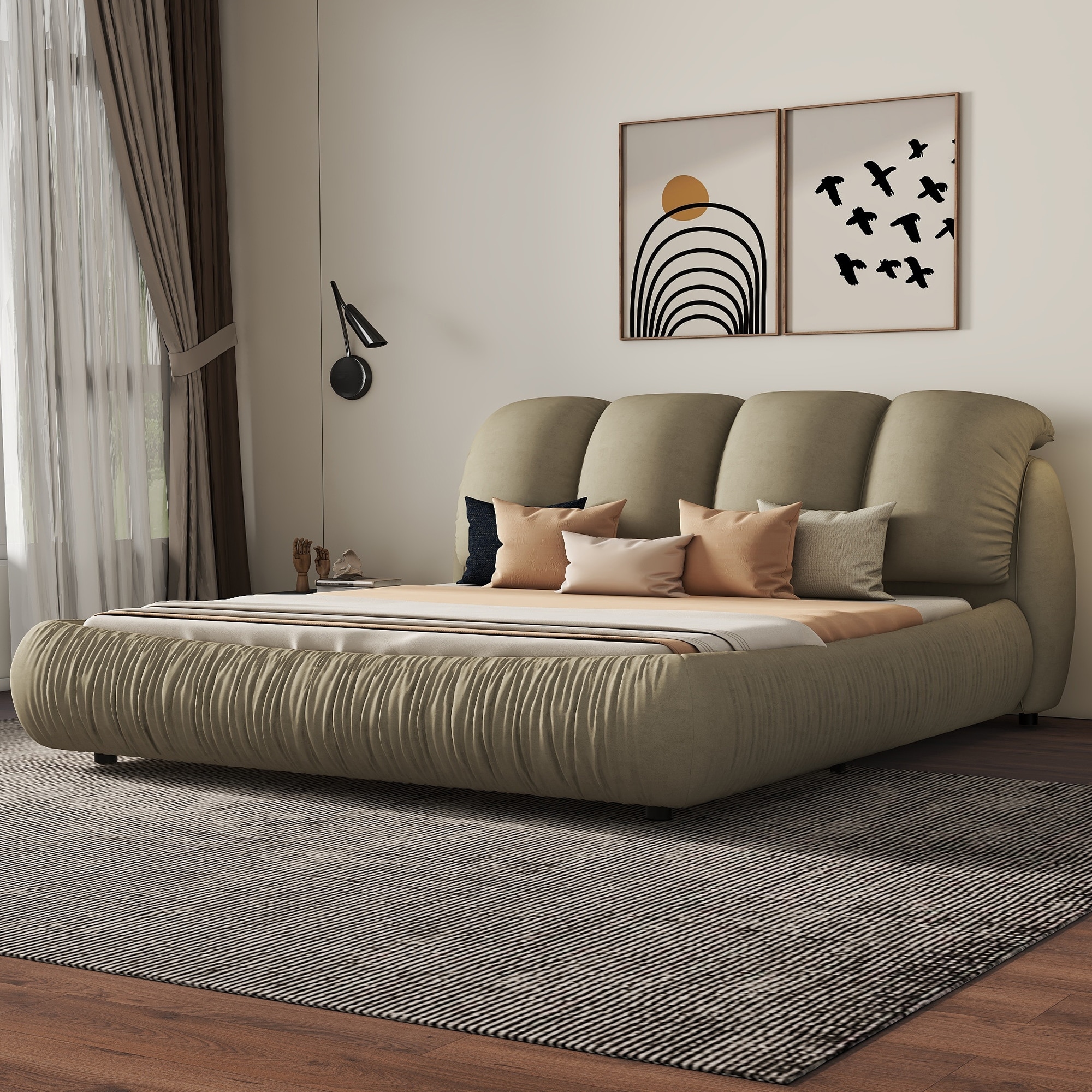 Embedded Design Upholstered Grounded Bed Ergonomically Ultra-Soft ...