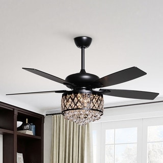Modern 52-inch Black 5-Blade Crystal Ceiling Fan with Remote - 52 ...