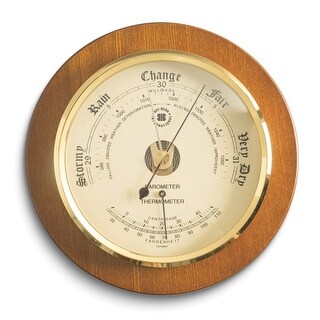 Curata Cherry Wood with Brass Bezel 9 Inch Barometer with Thermometer ...