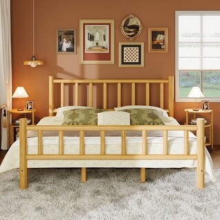 King Size Solid Pine Cylinder Construction Platform Bed, Farmhouse Log ...