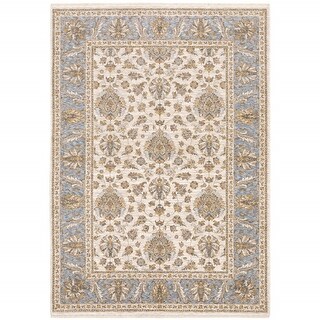 10' X 13' Ivory And Blue Oriental Power Loom Stain Resistant Area Rug ...