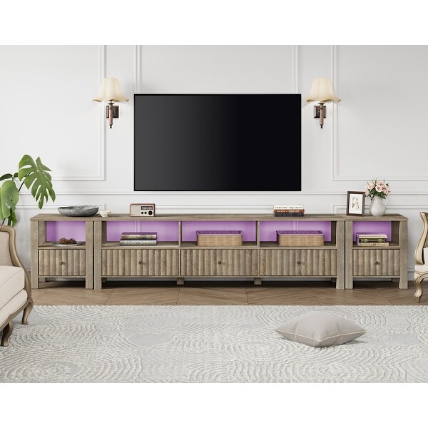 WAMPAT TV Stand with LED Light Vintage Grey Modern Entertainment Center for 55 115 inch TV Console Table for Living Room On Sale Bed Bath Beyond 39930901