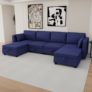 Blue Modular Sectional Sofa U Shaped Modular Couch with Reversible ...