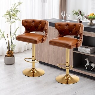 2-Piece Leather Swivel Stools Counter Height Chairs With Back and ...