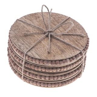 Set Of 4 Natural Beaded Round Coasters - Bed Bath & Beyond - 39285721