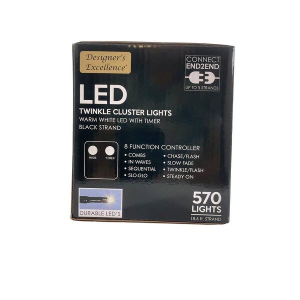 Direct Export 570 LED Twinkle Cluster White Lights with Black Wire - On ...