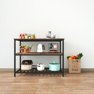Industrial Kitchen Island w/ 3 Shelves, Steel Structure Kitchen Counter ...
