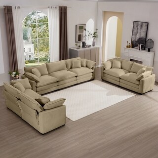 3-Piece Set Corduroy Upholstered Sofa Warm and Cozy Cushioned Deep Seat ...