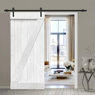 36 in x 84 in Light Cream Stained Z Bar Barn Door w/ Sliding Hardware ...
