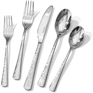 Hammered Silverware Set, Flatware Set, Stainless Steel with Ripple Handles Design Mirror ...
