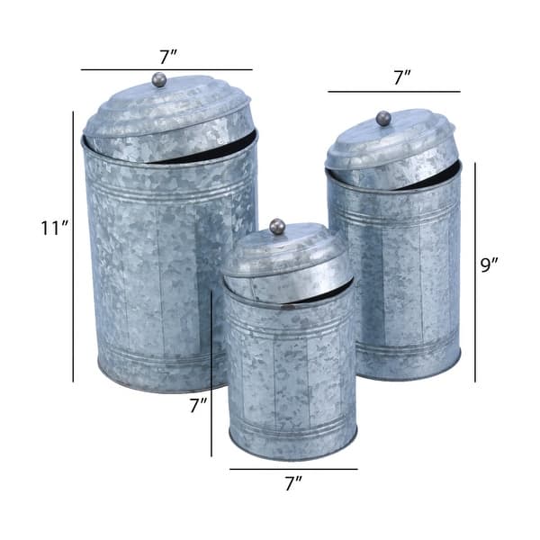 Rustic Metal Galvanized Canisters- Set of 3 - 7" L x 7" W x 11" H ...